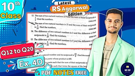 Ex 4d Q12 To Q20 Class 10 Rs Aggarwal Quadratic Equations Chapter