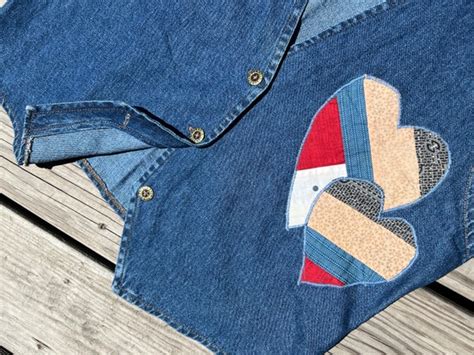 90s Denim Vest With Quilt Patch Appliqué And Hearts S Gem