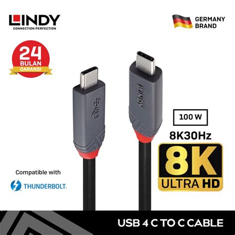 Promo Kabel Usb Lindy Type C Usb 4 Gen 3x2 40 Gbps Dp Alt 8k Pd 100w 5a