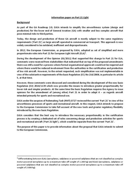 Part 21 Light Information Paper Workshop 4 1 Pdf Regulatory