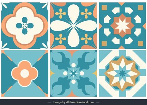Floor Tiles Pattern Templates Collection Symmetrical Floral Shapes Vectors Images Graphic Art