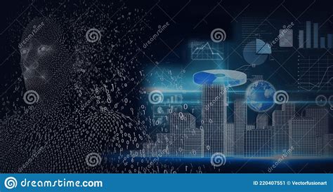 Composition Of Exploding Human Bust With Binary Coding Over Data