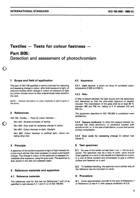 ISO 105 B05 1988 Textiles Tests For Colour Fastness Part B05 Detection And Assessment Of