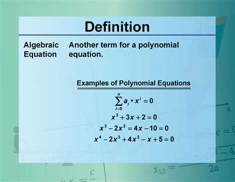 Definition Equation Concepts Algebraic Equation Media Math