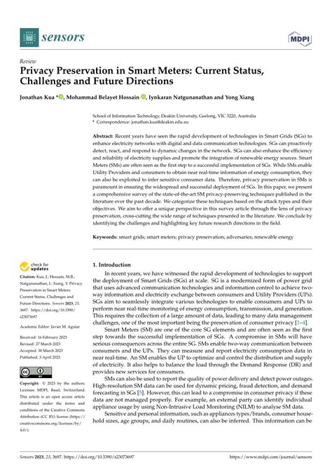 Pdf Privacy Preservation In Smart Meters Current Status Challenges And Future Directions