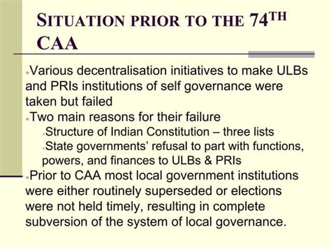 Implementation Of 74th Constitutional Amendment Act 1992 India Ppt