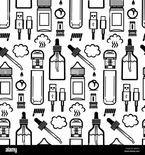 Seamless Pattern Of Icons Of Electronic Cigarettes And Accessories