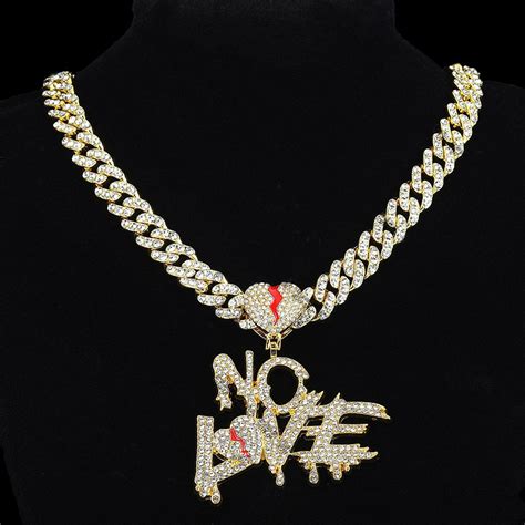 Hip Hop Full Diamond Splice Letter Love Pendant Mens Collar Chain