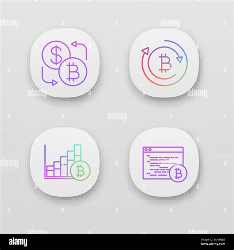 Bitcoin Cryptocurrency App Icons Set UI UX User Interface Currency Exchange Bitcoin Refund