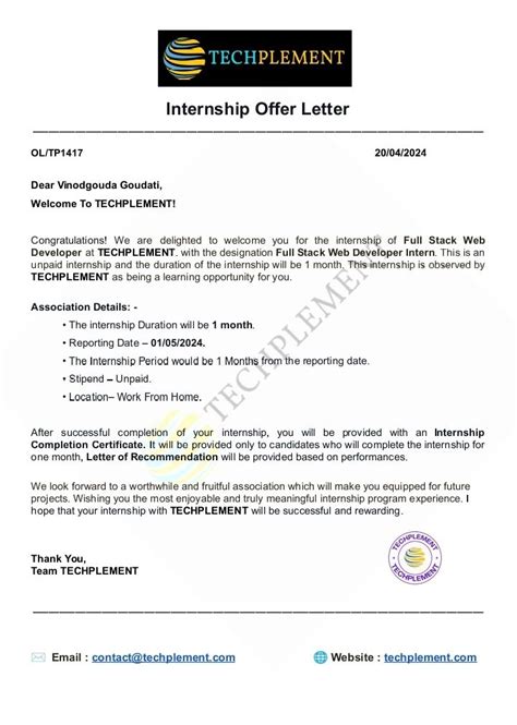 Vinod Goudati On Linkedin Internship Techplement