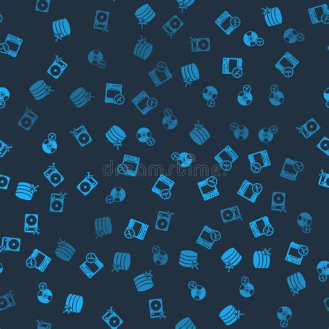 Set Database Server Service Oven Cd Or Dvd Disk And Hard Drive On Seamless Pattern Vector