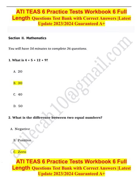 Ati Teas 6 Practice Tests Workbook 6 Exam Questions And Answers Latest