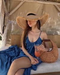 INSTA Xenia Tchoumitcheva Blue Summer Dress Straw Hat Phun Org Forum