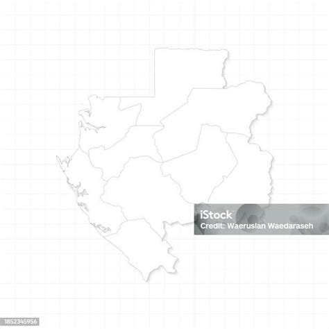 국가 국경이 있는 가봉 지도 흰색 격자 종이 배경에 얇은 검은색 윤곽선 높은 상세지도 인포 그래픽 벡터 일러스트 레이 션
