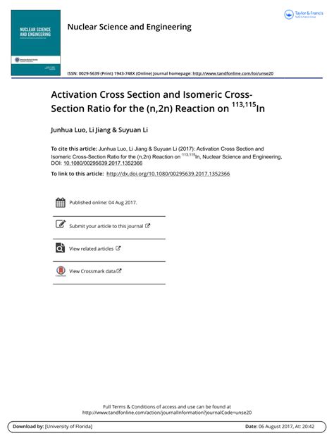 Pdf Activation Cross Section And Isomeric Cross Section Ratio For The
