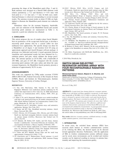 Pdf Switch Beam Dielectric Resonator Antenna Array With Four Reconfigurable Radiation Patterns