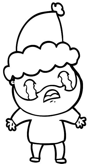 산타 모자를 쓰고 우는 수염 난 남자의 손으로 그린 선 그림 귀여운에 대한 스톡 벡터 아트 및 기타 이미지 귀여운 낙서 드로잉 남자 Istock