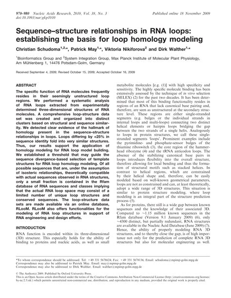 PDF Sequence Structure Relationships In RNA Loops Establishing The Basis For Loop Homology