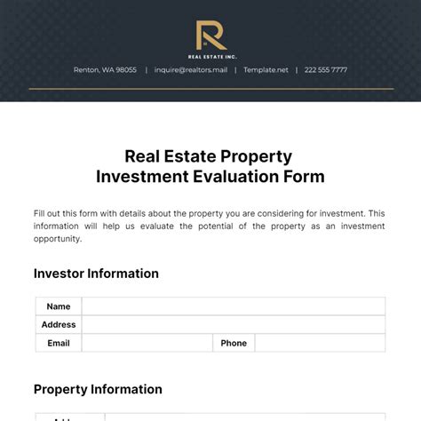 Free Real Estate Property Investment Evaluation Form Template To Edit