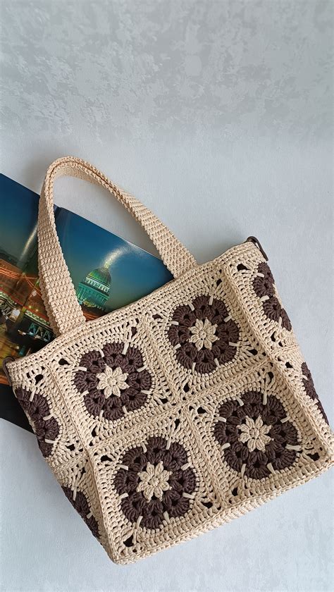 Шоппер из рафии Бабушкин квадрат Летняя сумка Raffia Bag Bolso De Croche Bolso De Rafia