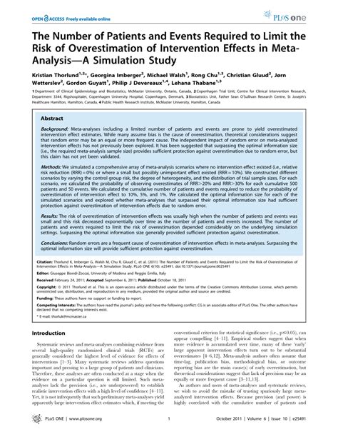 Pdf The Number Of Patients And Events Required To Limit The Risk Of Overestimation Of