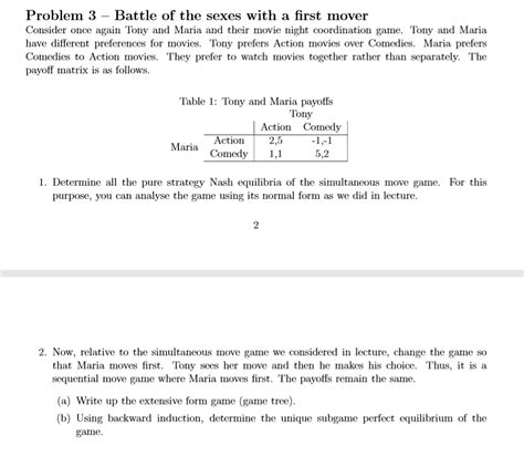 Solved Problem Battle Of The Sexes With A First Mover Chegg Com