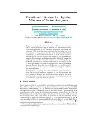 Variational Inference For Bayesian Mixtures Of Factor Analysers Pdf