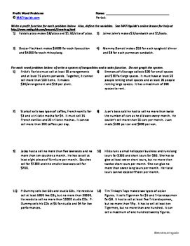 Profit Word Problems Linear Programming By MATHguide TpT