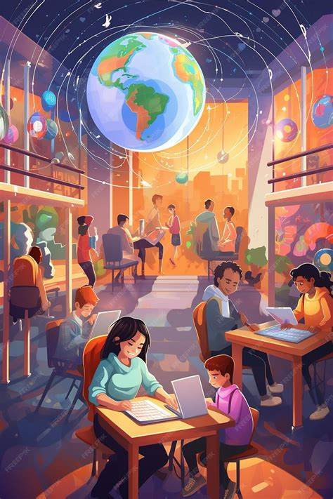 Premium Photo A Vibrant Illustration Of A Global Classroom For