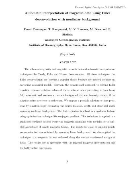 pdf automatic interpretation of magnetic data using euler
