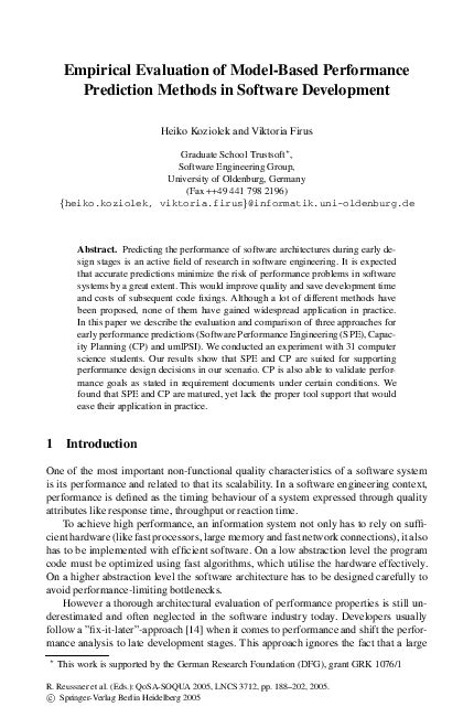 Pdf Empirical Evaluation Of Model Based Performance Prediction
