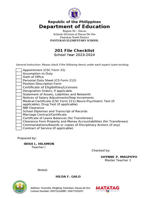 201 File Checklist Individual Pdf