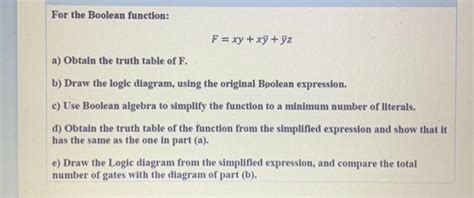 Solved For The Boolean Function F Xy Xy Yz A Obtain