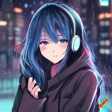 Anime Girl With Headphones And Blue Hair Anime Anime Girls Long