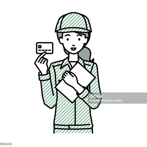 신용 카드와 문서 파일 노트북을 들고 블루 칼라 노동자 여성 금융에 대한 스톡 벡터 아트 및 기타 이미지 금융 노트북 노트북 사용하기 Istock