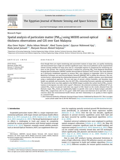 Pdf Spatial Analysis Of Particulate Matter Pm 10 Using Modis Aerosol Optical Thickness