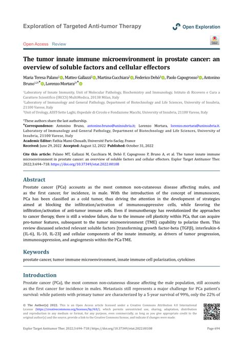 Pdf The Tumor Innate Immune Microenvironment In Prostate Cancer An Overview Of Soluble