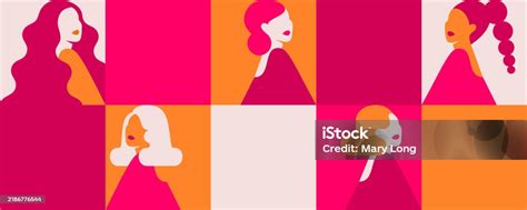 여성의 실루엣과 텍스트를 위한 사각형의 빈 공간이 있는 포스터 여성의 날 축하 행사를 위해 분홍색 색상의 소녀와 함께 수평 배너 3월에 대한 스톡 벡터 아트 및 기타 이미지