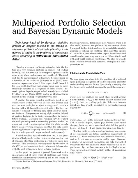 Pdf Multiperiod Portfolio Selection And Bayesian Dynamic Models