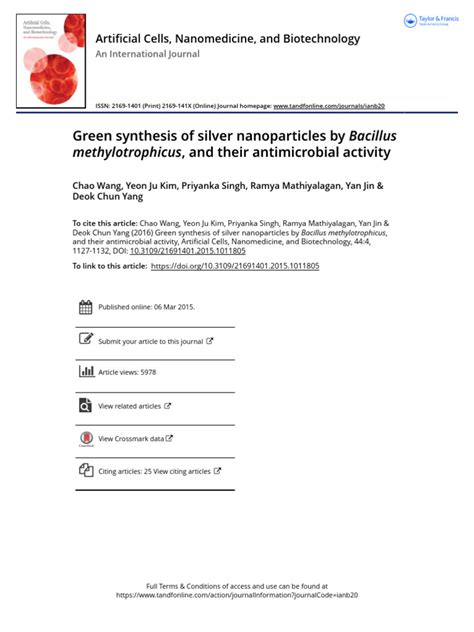 Green Synthesis Of Silver Nanoparticles Pdf Biology