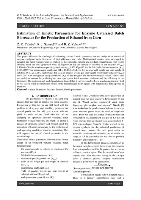 Pdf Estimation Of Kinetic Parameters For Enzyme Catalysed Batch Bioreactor For The Production