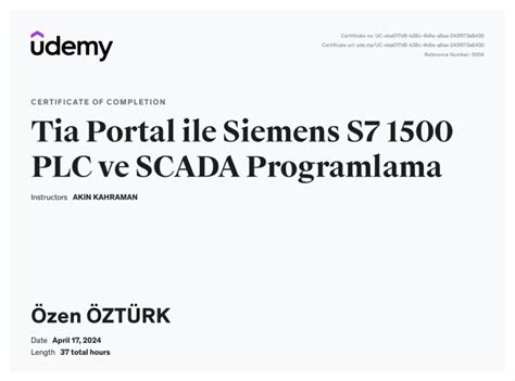 Özen ÖztÜrk On Linkedin Siemens Scada Tiaportal Automation Industrialengineering Certificate