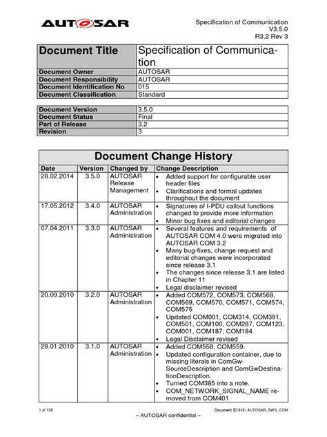 Autosar Sws Com Pdf Component Object Model Specification Technical Standard