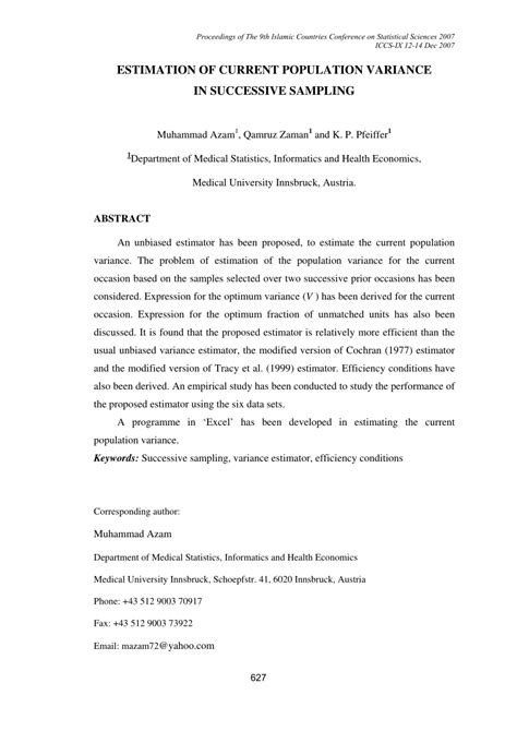 Pdf Estimation Of Current Population Variance In Successive Sampling