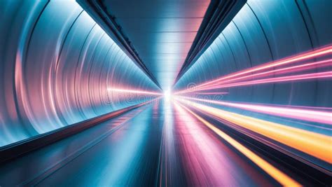 Dynamic Light Streaks Create An Illusion Of Speed Through A Futuristic Tunnel Environment Stock