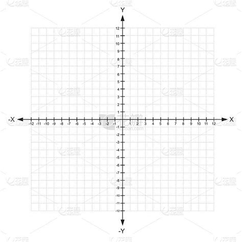 空白的x和y轴笛卡尔坐标平面与数字虚线在白色背景矢量插图素材 花瓣网