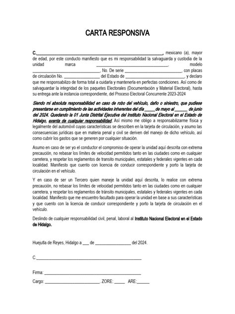 Carta Responsiva Pdf Licencia De Conducir