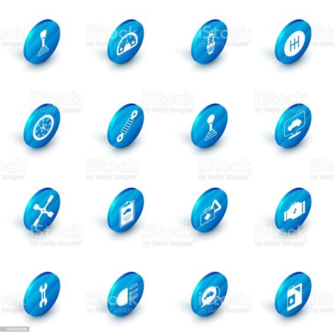 속도계 자동차 점화 플러그 기어 시프터 알로이 휠 휠 렌치 쇼크 업소버 서비스 및 아이콘을 설정합니다 벡터 3차원 형태에 대한