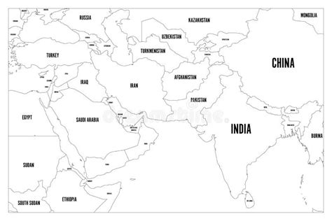 Политическая карта стран Южной Азии и Ближний Востока Простая плоская контурная карта вектора