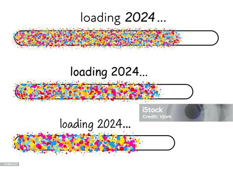 2024년 새해 여러 가지 빛깔의 로딩 바는 흰색 바탕에 작은 원으로 만들어졌다 목표 계획 새해 사업 비전으로 2024년 새해를 시작하세요 12월 31일에 대한 스톡 벡터